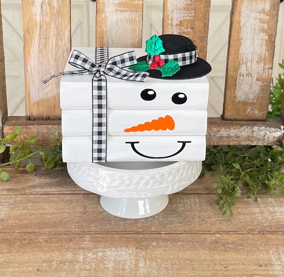 Farmhouse Mini Wood Book Stack Snowman Wood Books Christmas - Etsy