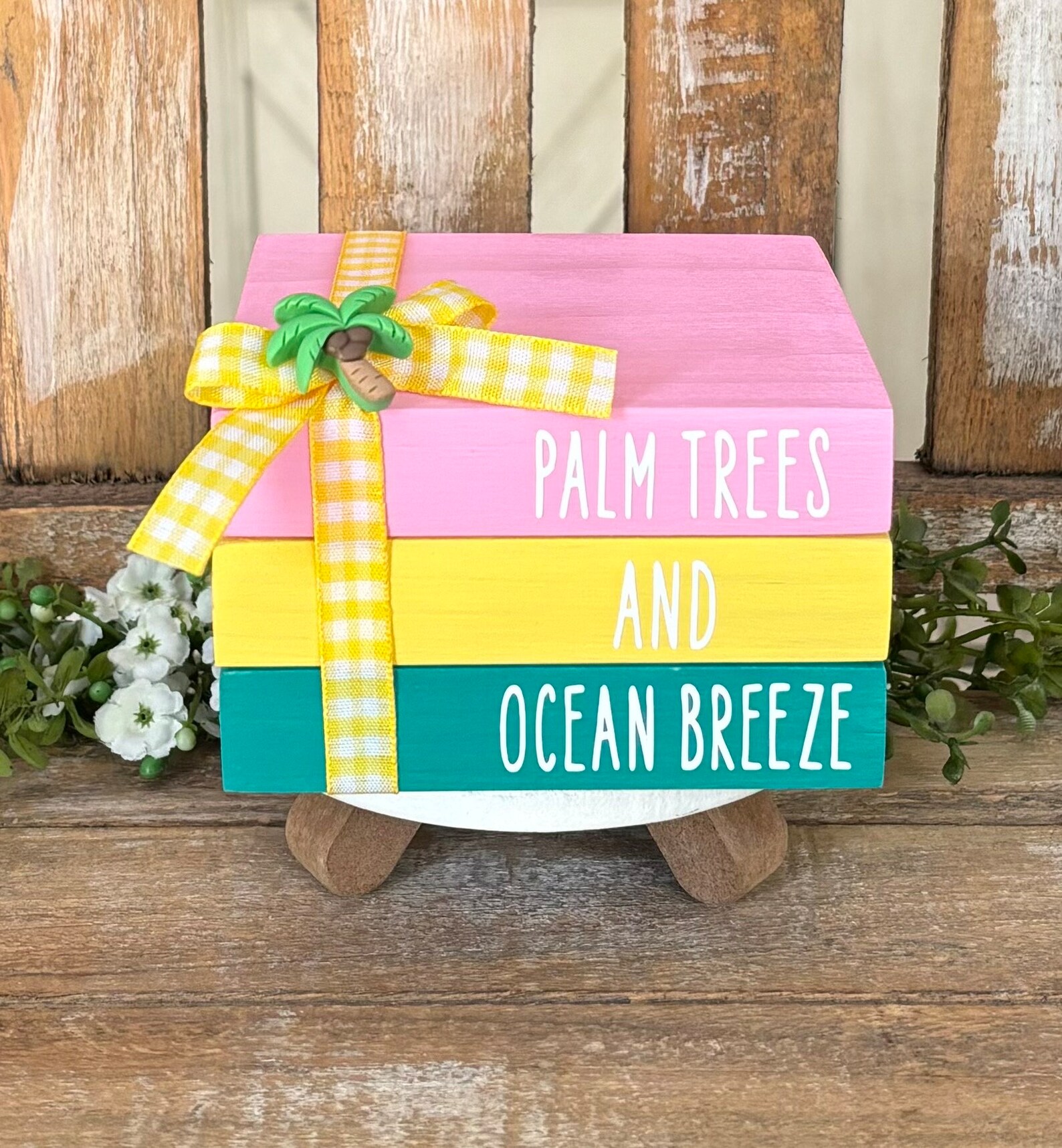 Farmhouse Mini Wood Book Stack Summer Mini Wood Books Summer Tiered ...