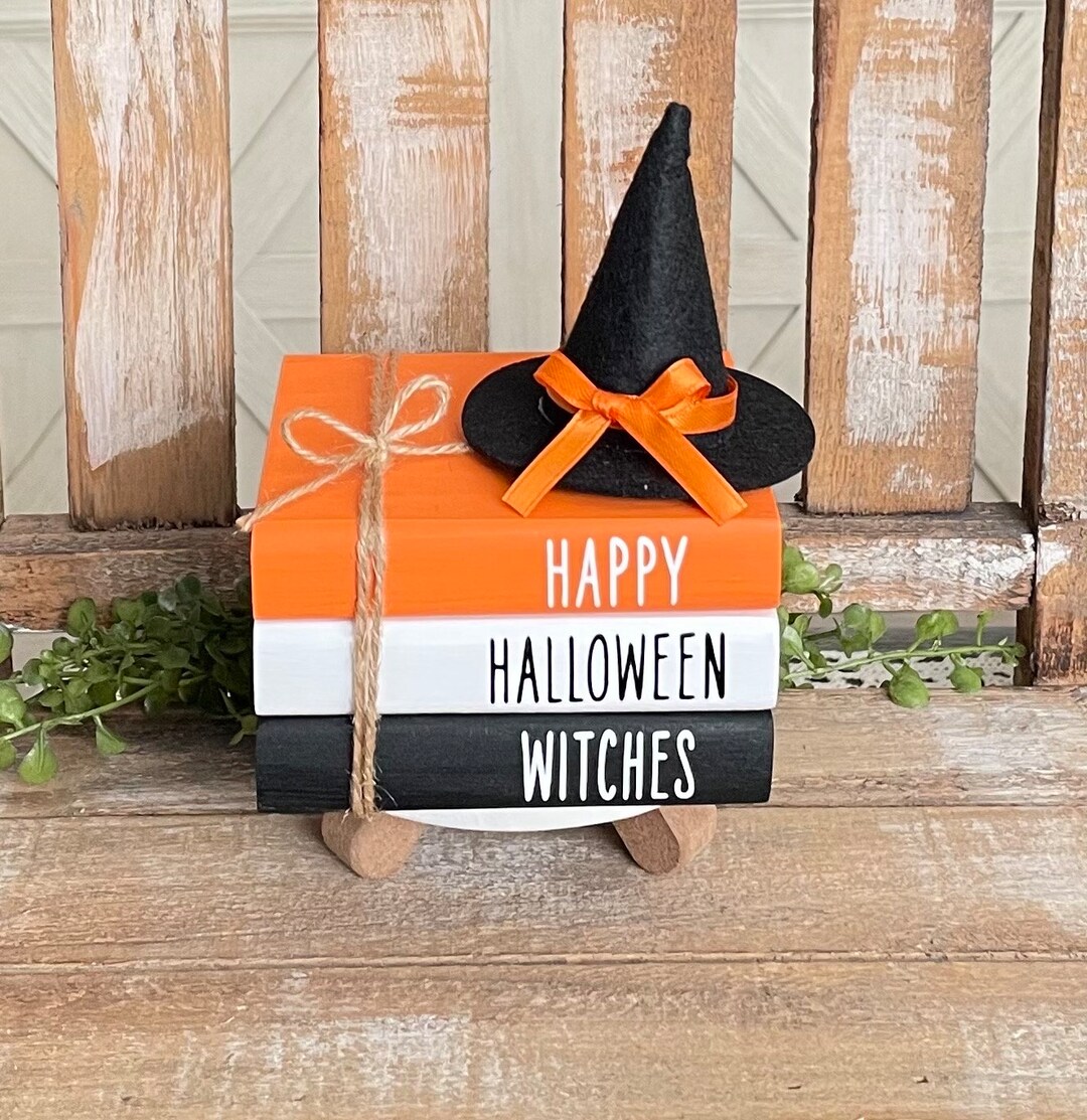 Farmhouse Mini Wood Book Stack, Halloween Book Stack, Halloween Decor ...