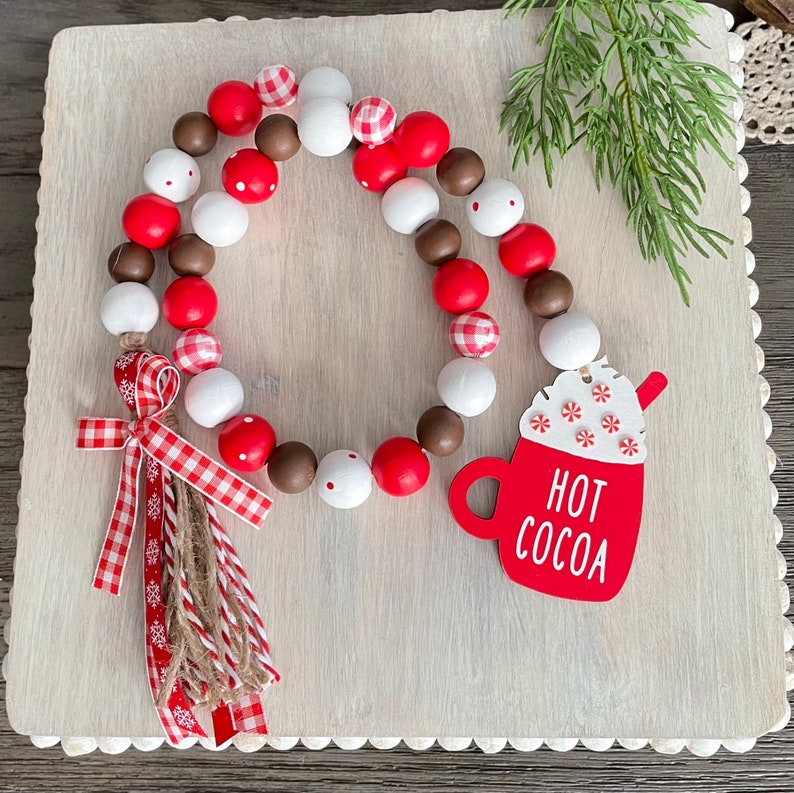 Farmhouse Cocoa Garland, Cocoa Wood Beads Garland, Christmas Garland ...