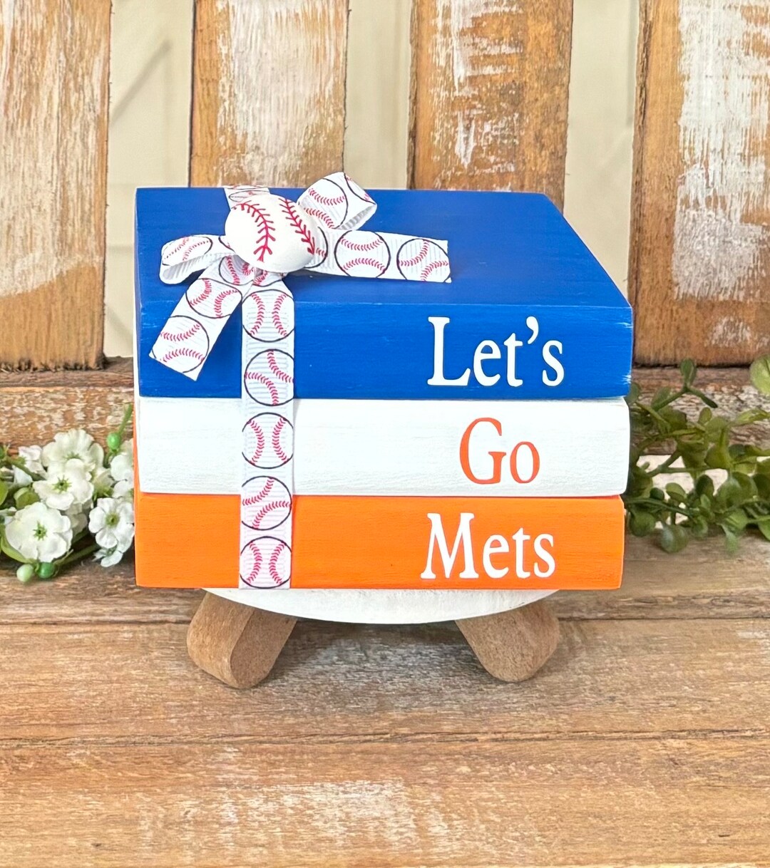 Farmhouse Mini Wood Book Stack, New York Mets Wood Books, Inspired NY ...