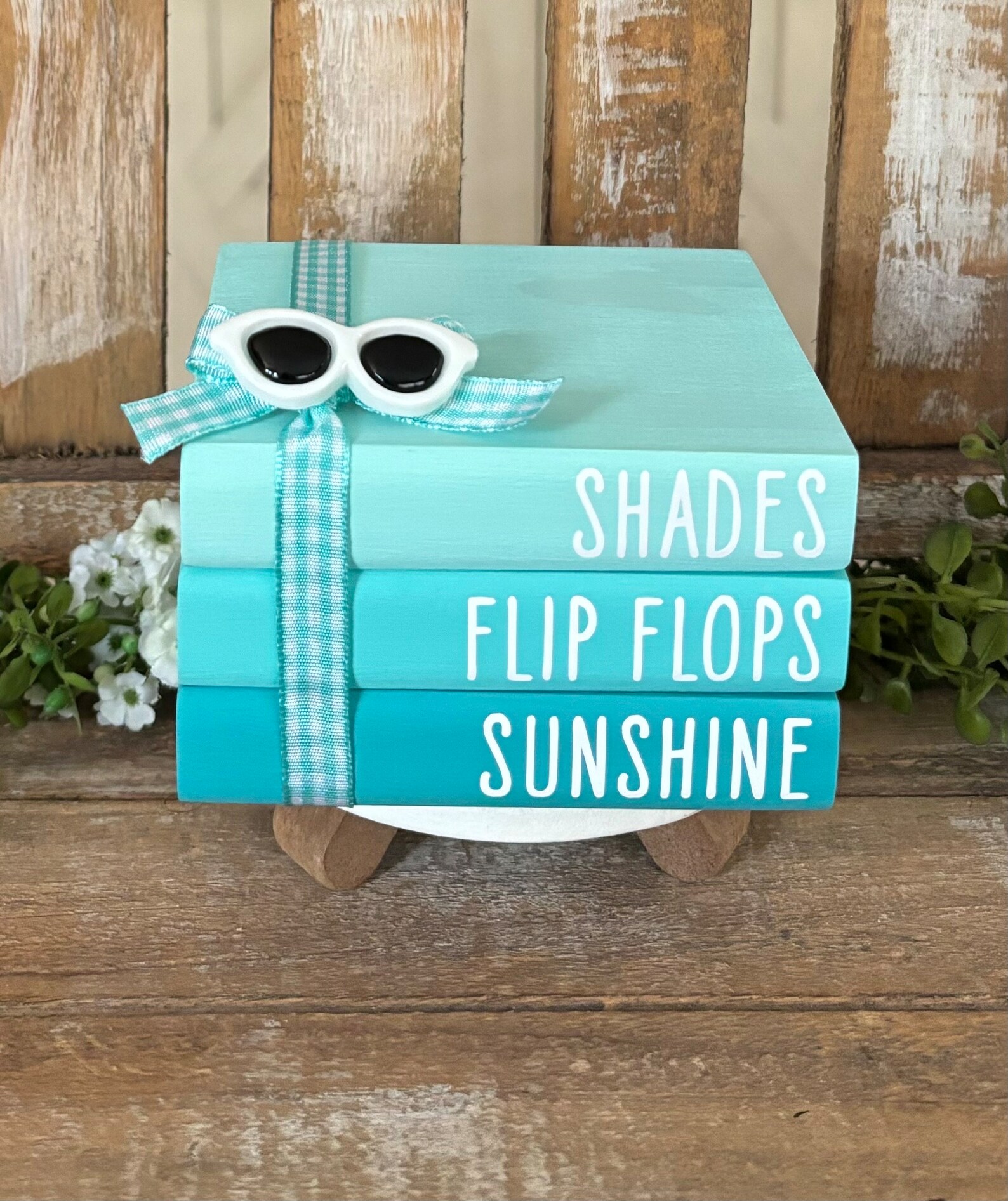 Farmhouse Beach Wood Book Stack, Beach Decor, Mini Wood Books ...