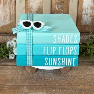 Farmhouse Beach Wood Book Stack, Beach Decor, Mini Wood Books ...