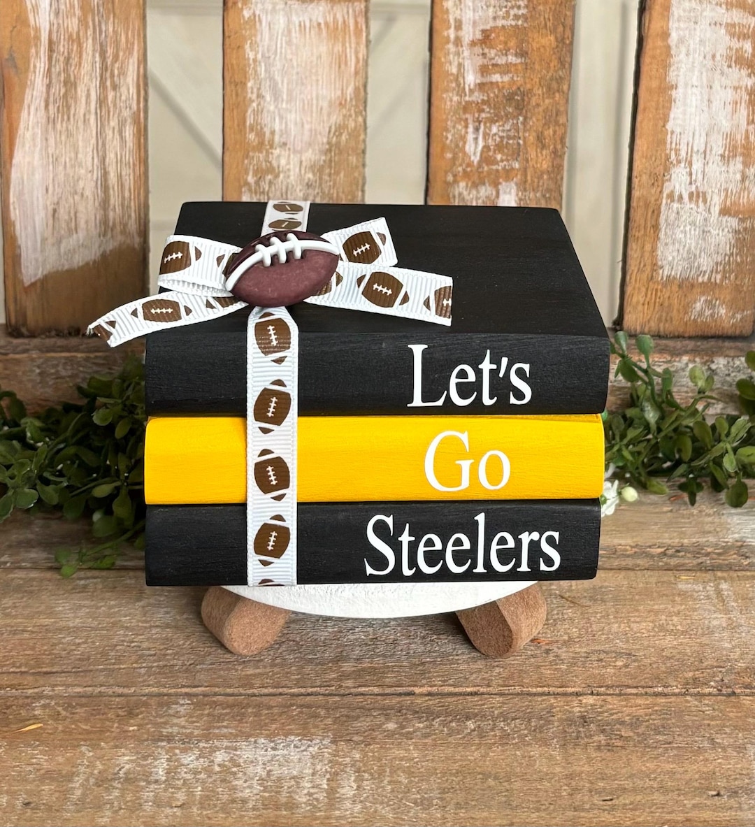 Farmhouse Mini Wood Book Stack,pittsburgh Steelers Wood Books ...