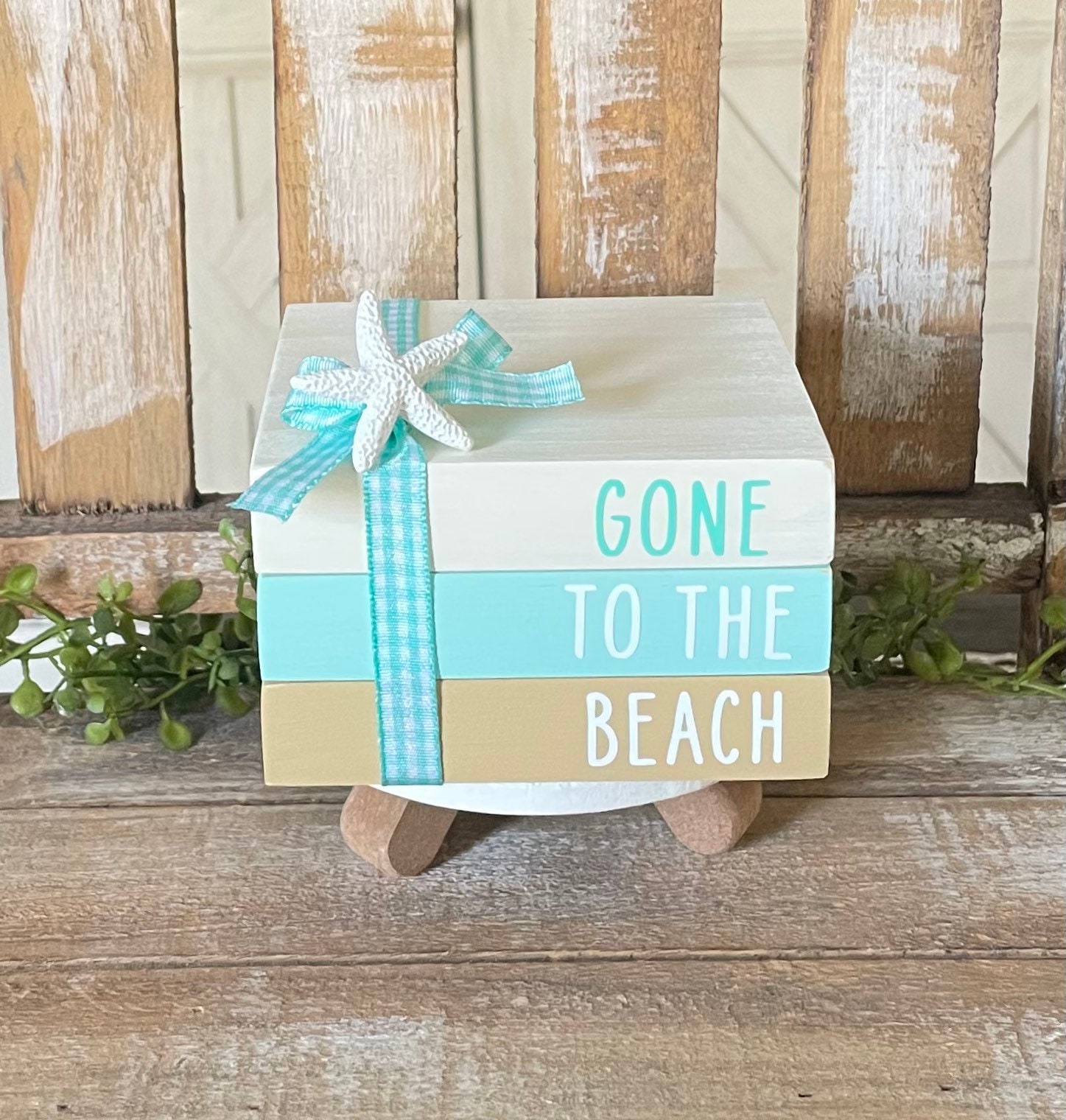 Farmhouse Beach Wood Book Stack, Beach Decor, Mini Wood Books ...