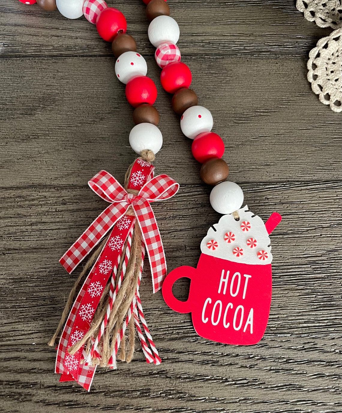 Farmhouse Cocoa Garland, Cocoa Wood Beads Garland, Christmas Garland ...