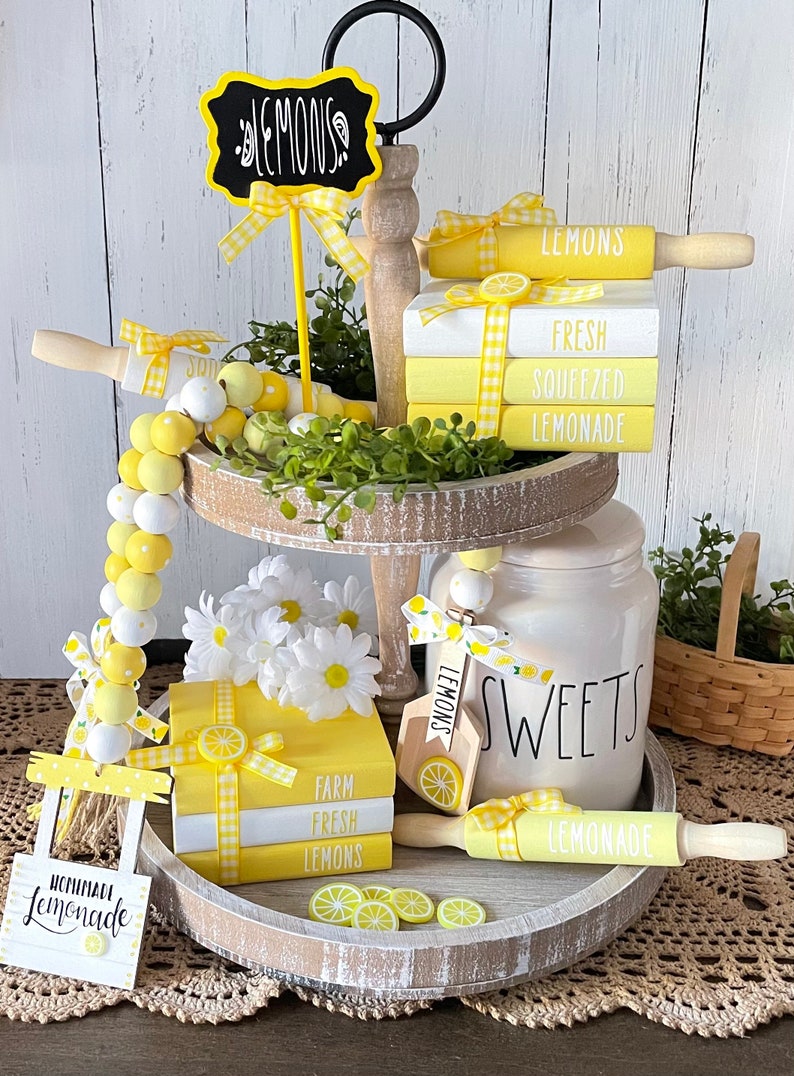 Farmhouse Mini Wood Book Stack, Mini Lemon Wood Books, Farmhouse Lemon ...