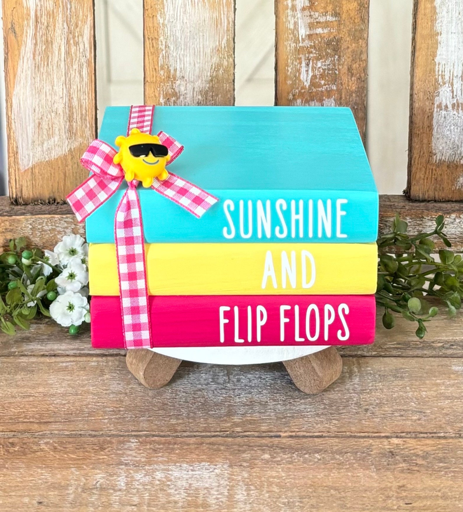 Farmhouse Mini Wood Book Stack Summer Mini Wood Books Summer Tiered ...