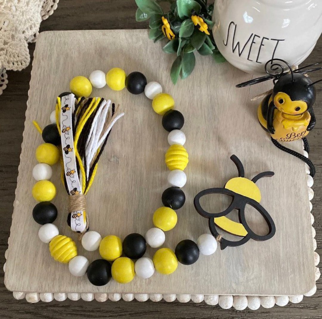 Bee Garland, Honey Bee, Farmhouse Garland, Wooden Beads Garland, Tiered ...