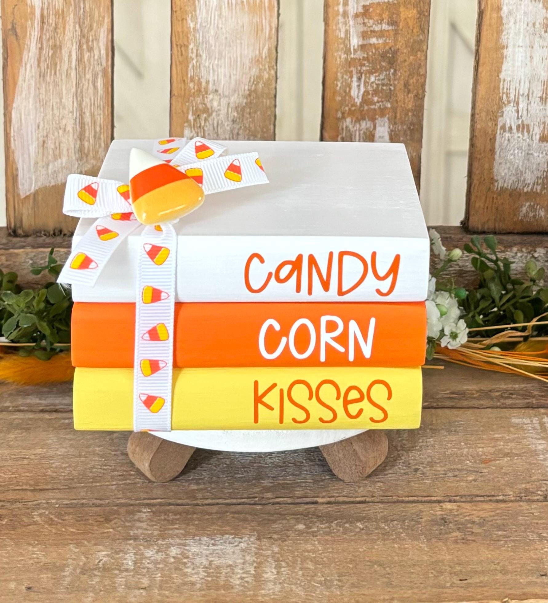 Farmhouse Mini Wood Book Stack, Halloween Book Stack, Candy Corn Wood ...