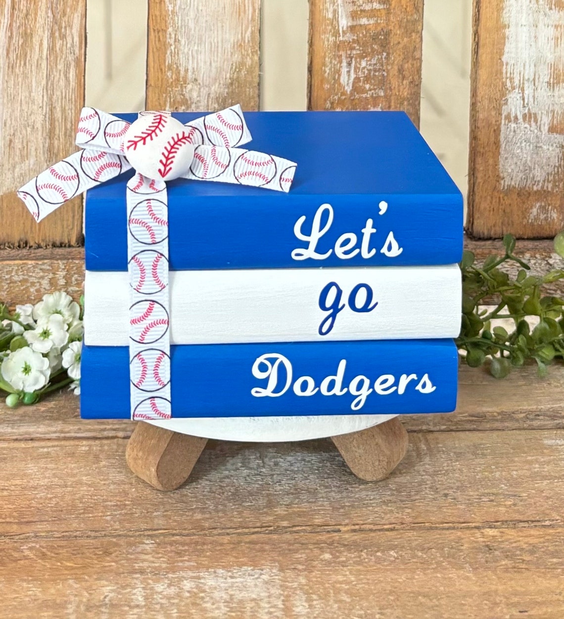 Farmhouse Mini Wood Book Stack Dodgers Garland LA Dodgers Inspired ...