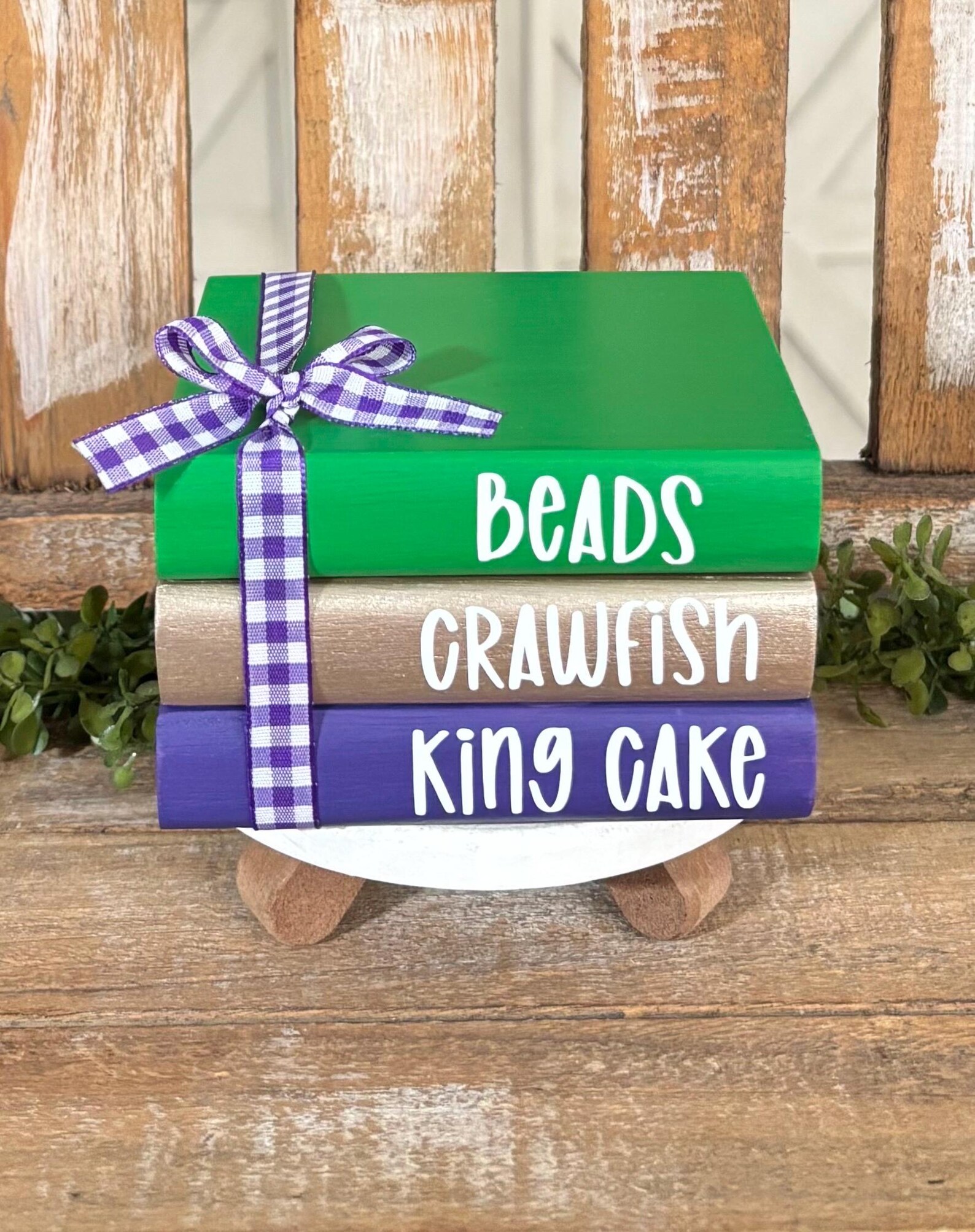 Farmhouse Mini Wood Book Stack Mardi Gras Wood Books Mardi Gras Decor ...