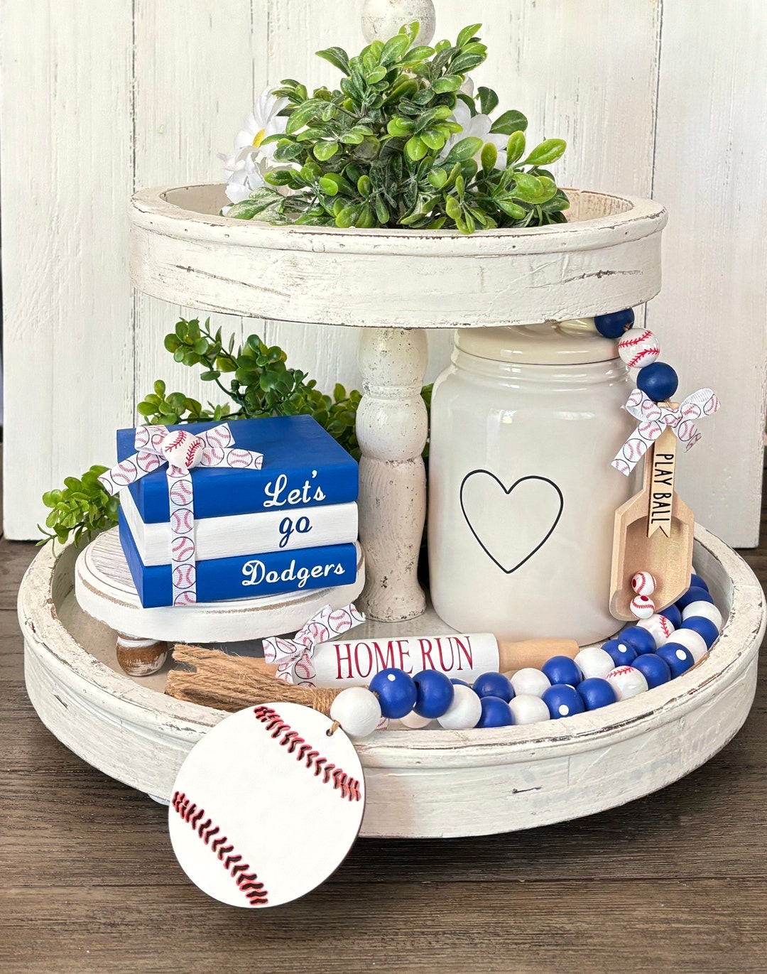 Farmhouse Mini Wood Book Stack Dodgers Garland LA Dodgers Inspired ...