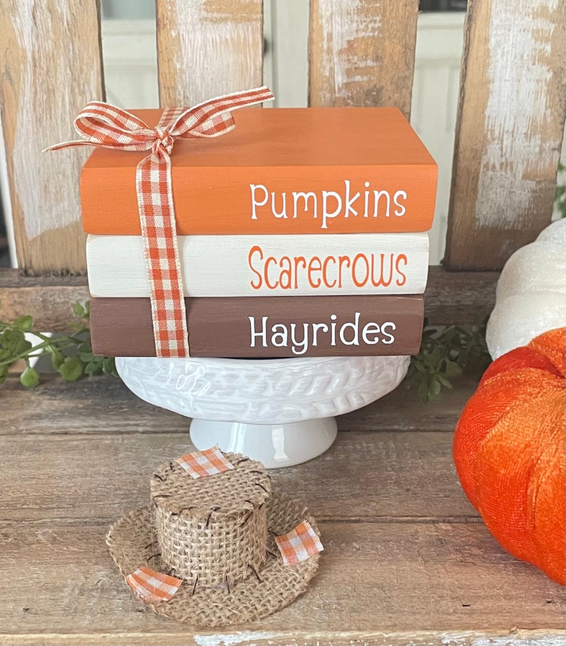 Farmhouse Mini Wood Book Stack, Halloween Book Stack, Halloween Wood ...