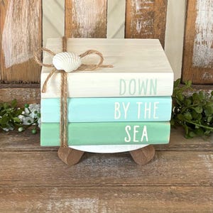 Farmhouse Beach Mini Wood Book Stack, Beach Decor, Beach Tiered Tray ...