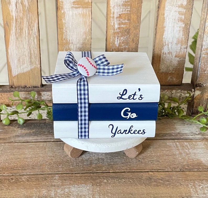 Farmhouse Mini Wood Book Stack New York Yankees Wood Books - Etsy