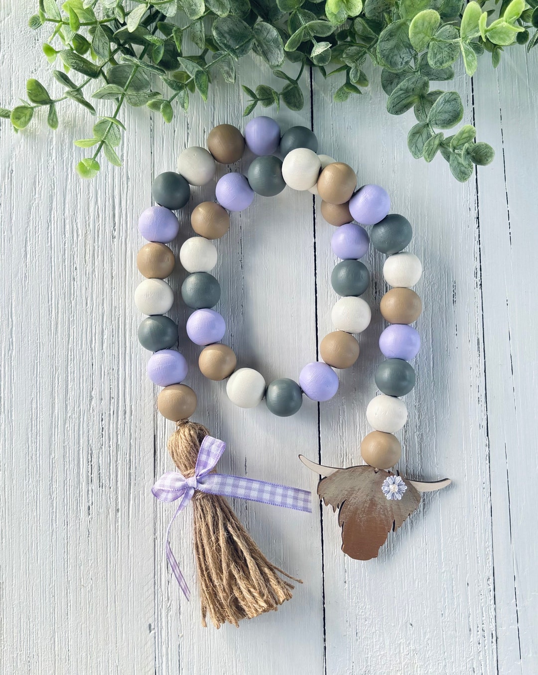 Farmhouse Wood Bead Garland, Highland Cow Garland, Highland Cow Decor ...