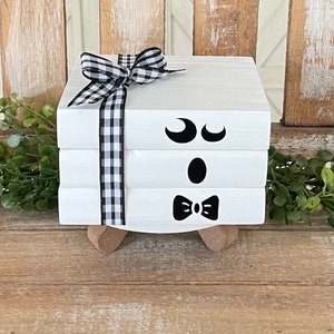 Farmhouse Mini Wood Book Stack, Halloween Wood Books Halloween Decor ...