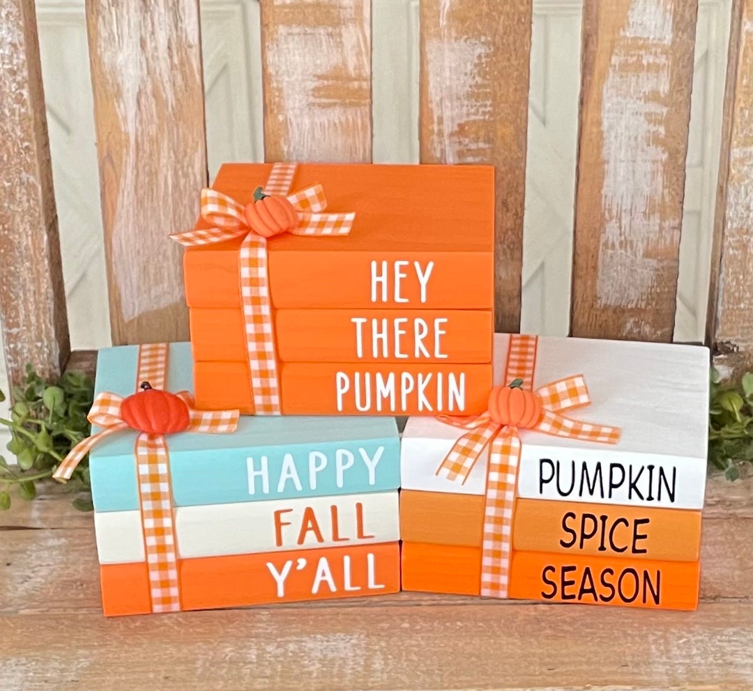 Farmhouse Mini Wood Book Stack, Fall Book Stack, Fall Wood Books, Fall ...