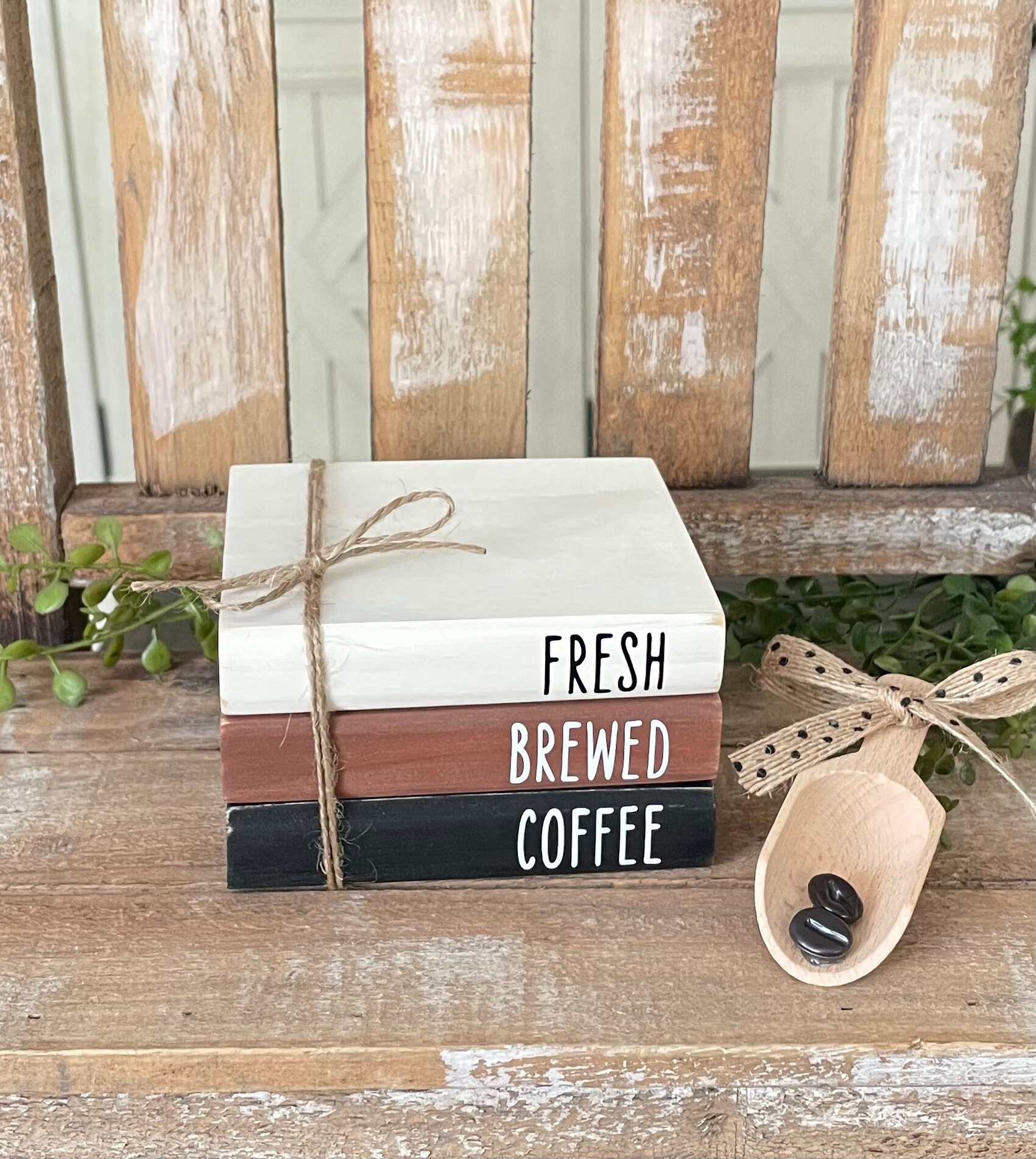 Farmhouse Mini Wood Book Stack Coffee Wood Books Coffee Bar - Etsy