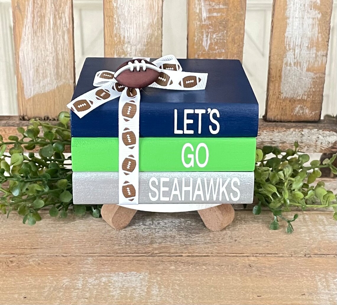 Farmhouse Mini Wood Book Stack,seattle Seahawks Wood Books,seattle ...
