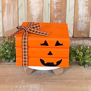 Farmhouse Mini Wood Book Stack, Halloween Wood Books Halloween Decor ...