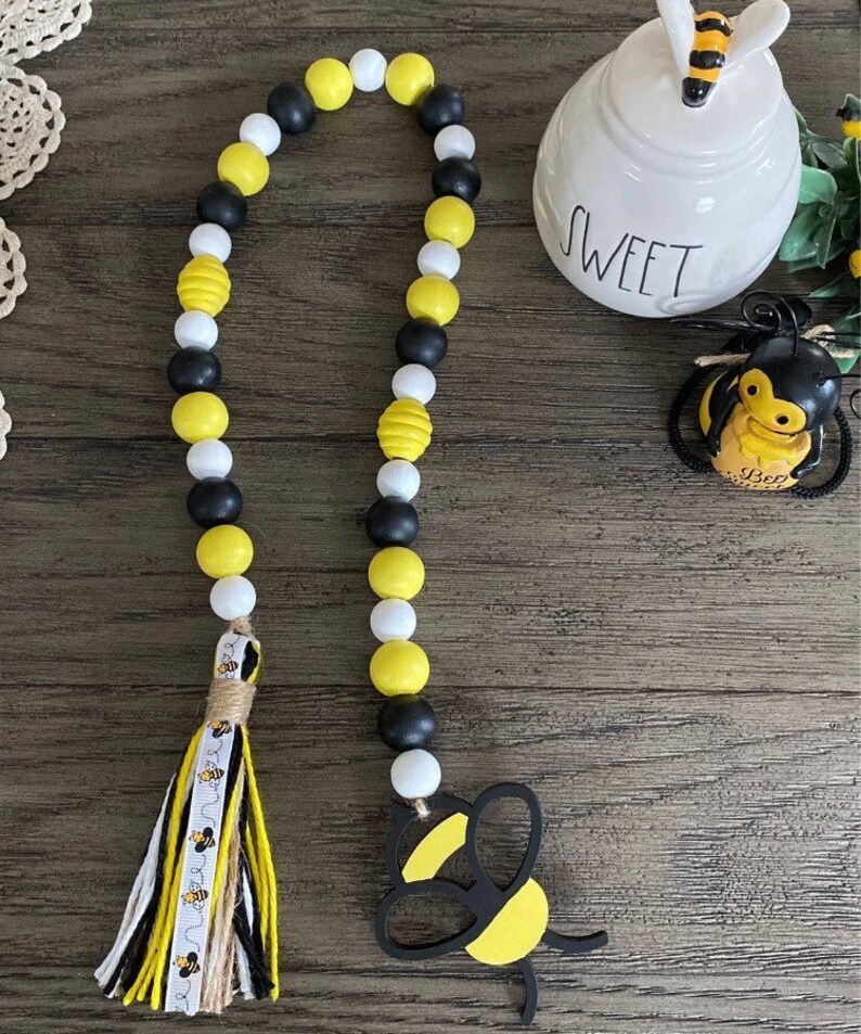 Bee Garland Honey Bee Farmhouse Garland Wooden Beads - Etsy