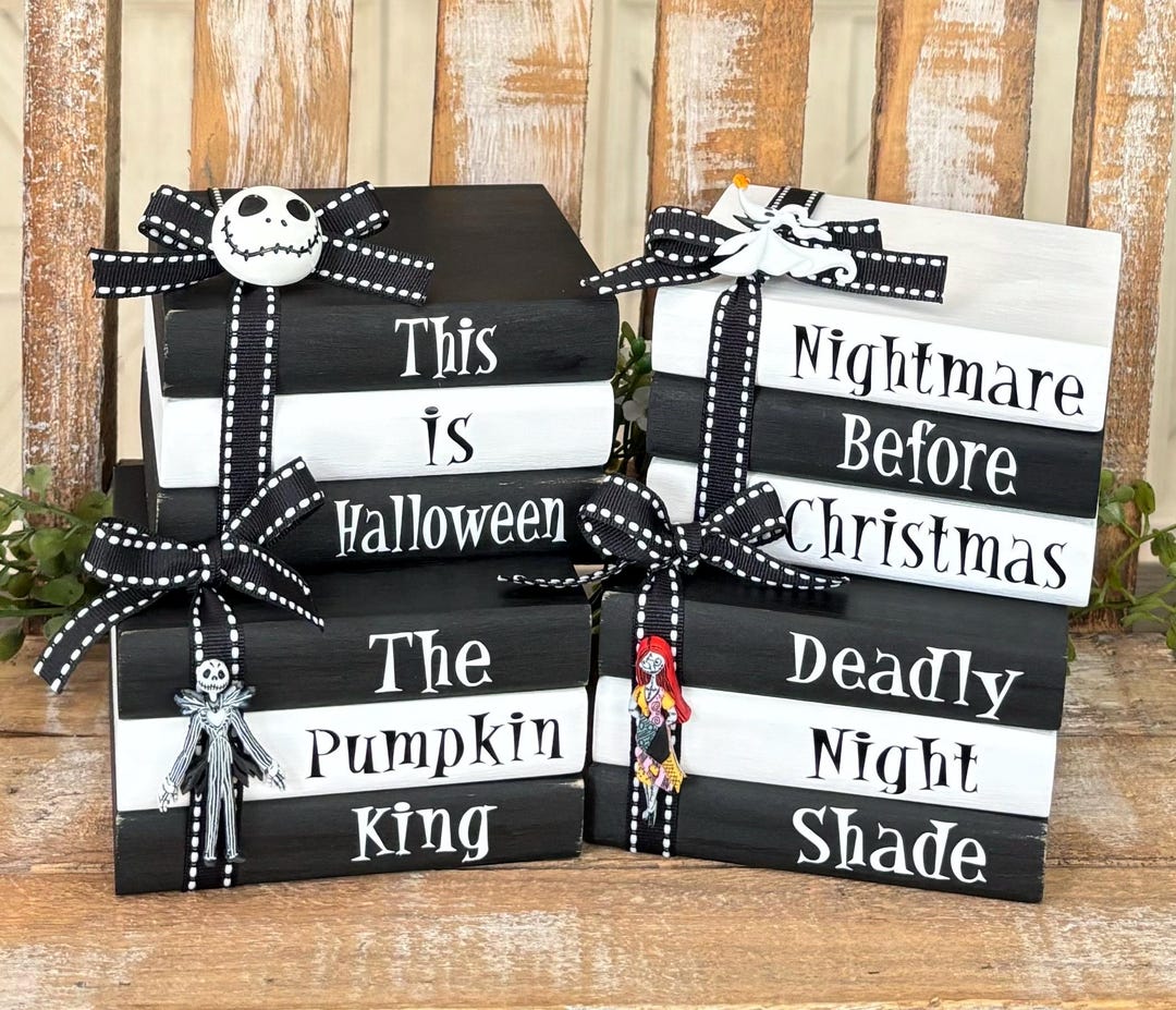 Farmhouse Mini Wood Books, Halloween Wood Book Stack, Halloween Decor ...