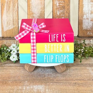 Farmhouse Mini Wood Book Stack Summer Mini Wood Books Summer Tiered ...