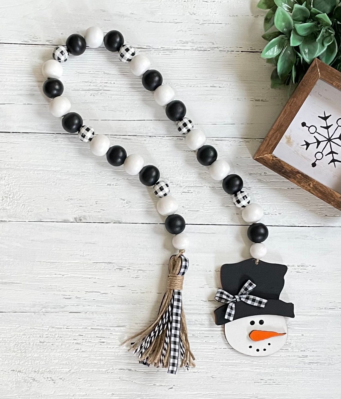 Snowman Garland Snowman Decor Farmhouse Wood Bead Garland - Etsy