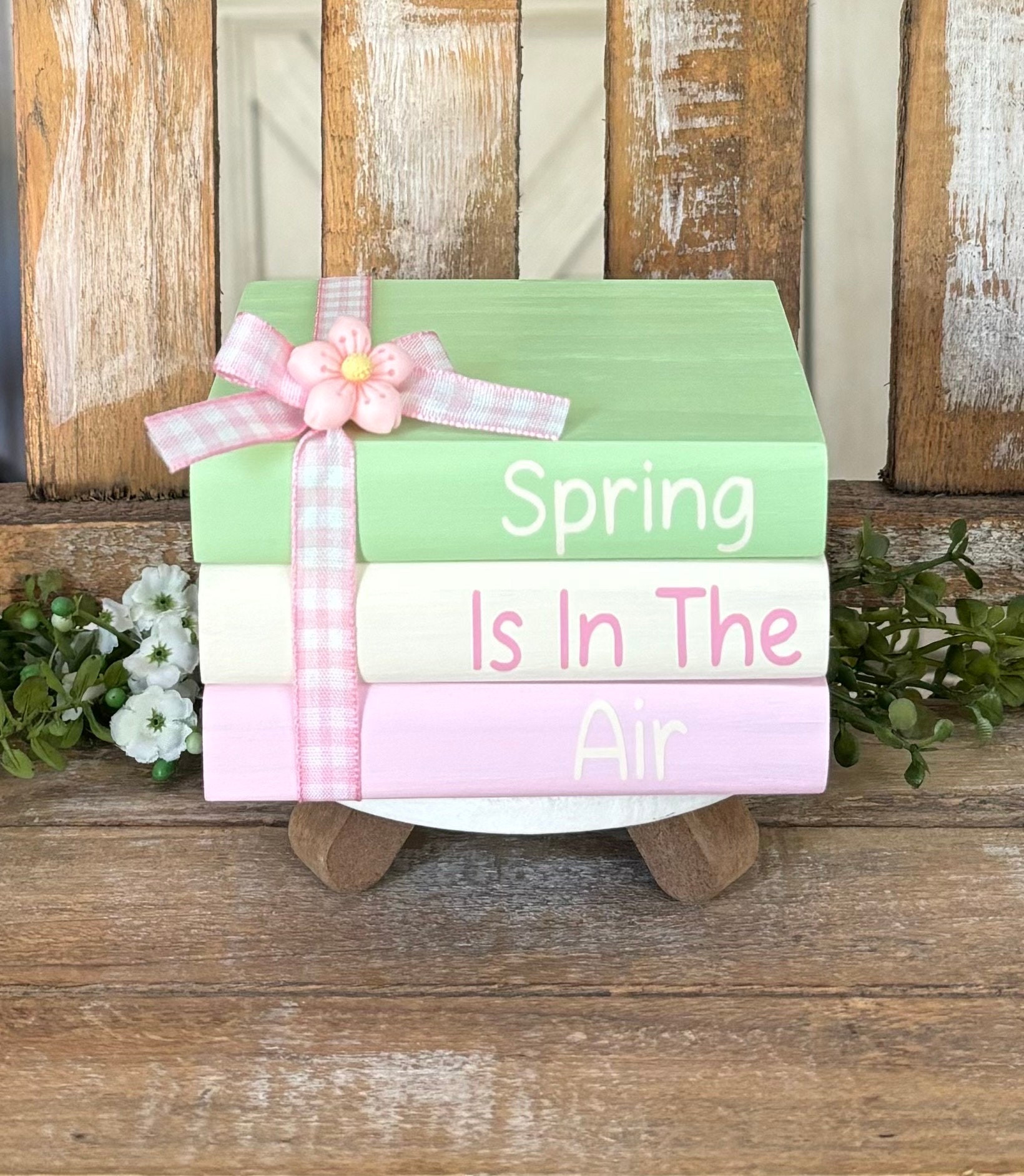 Farmhouse Mini Wood Book Stacks Flower Spring Wood Books Daisies Spring ...