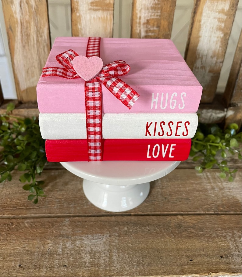 Farmhouse Valentines Day Wood Book Stack Valentines Day - Etsy