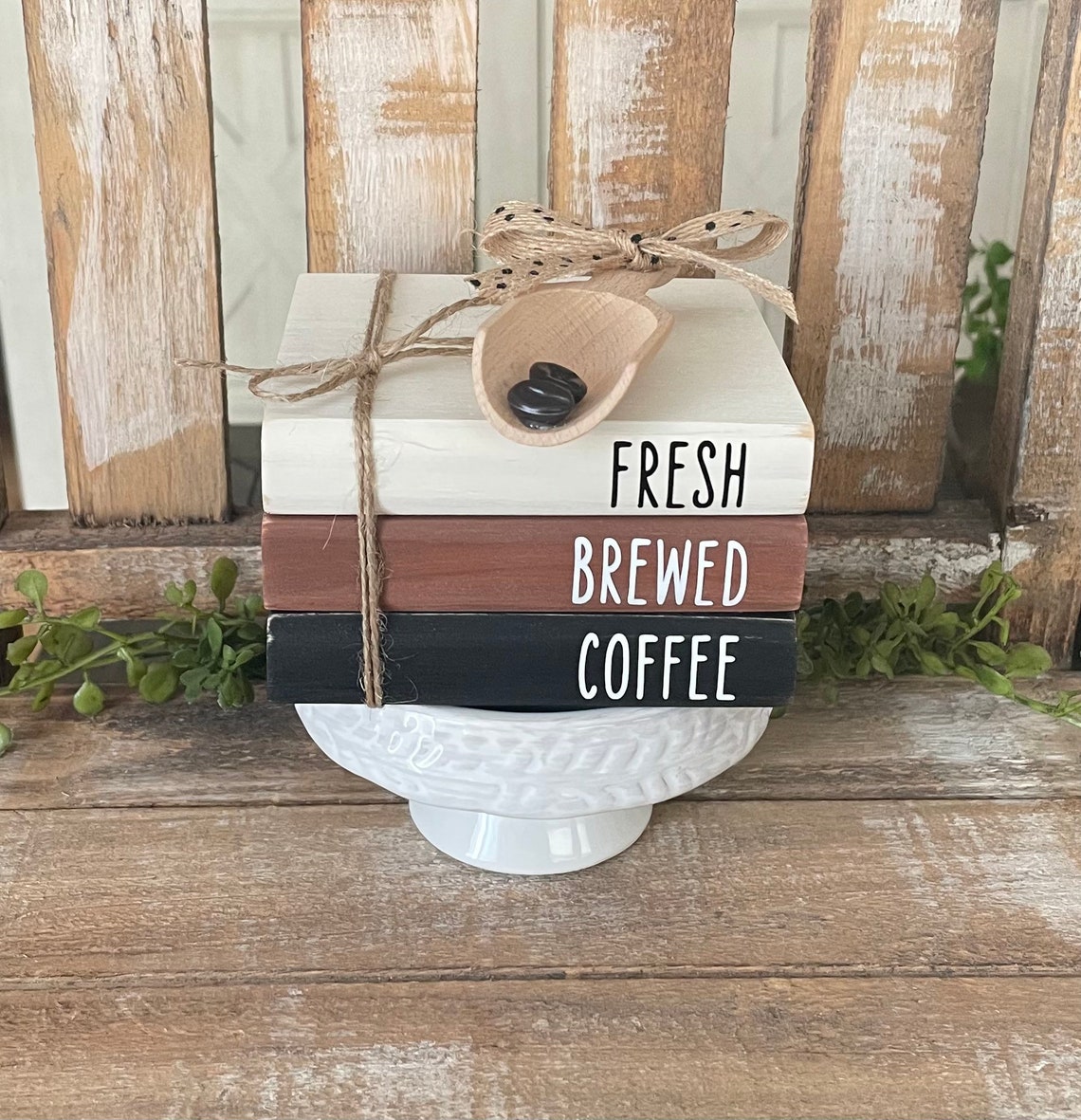 Farmhouse Mini Wood Book Stack Coffee Wood Books Coffee Bar - Etsy