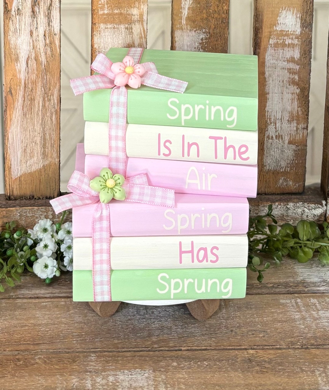 Farmhouse Mini Wood Book Stacks Flower Spring Wood Books Daisies Spring ...