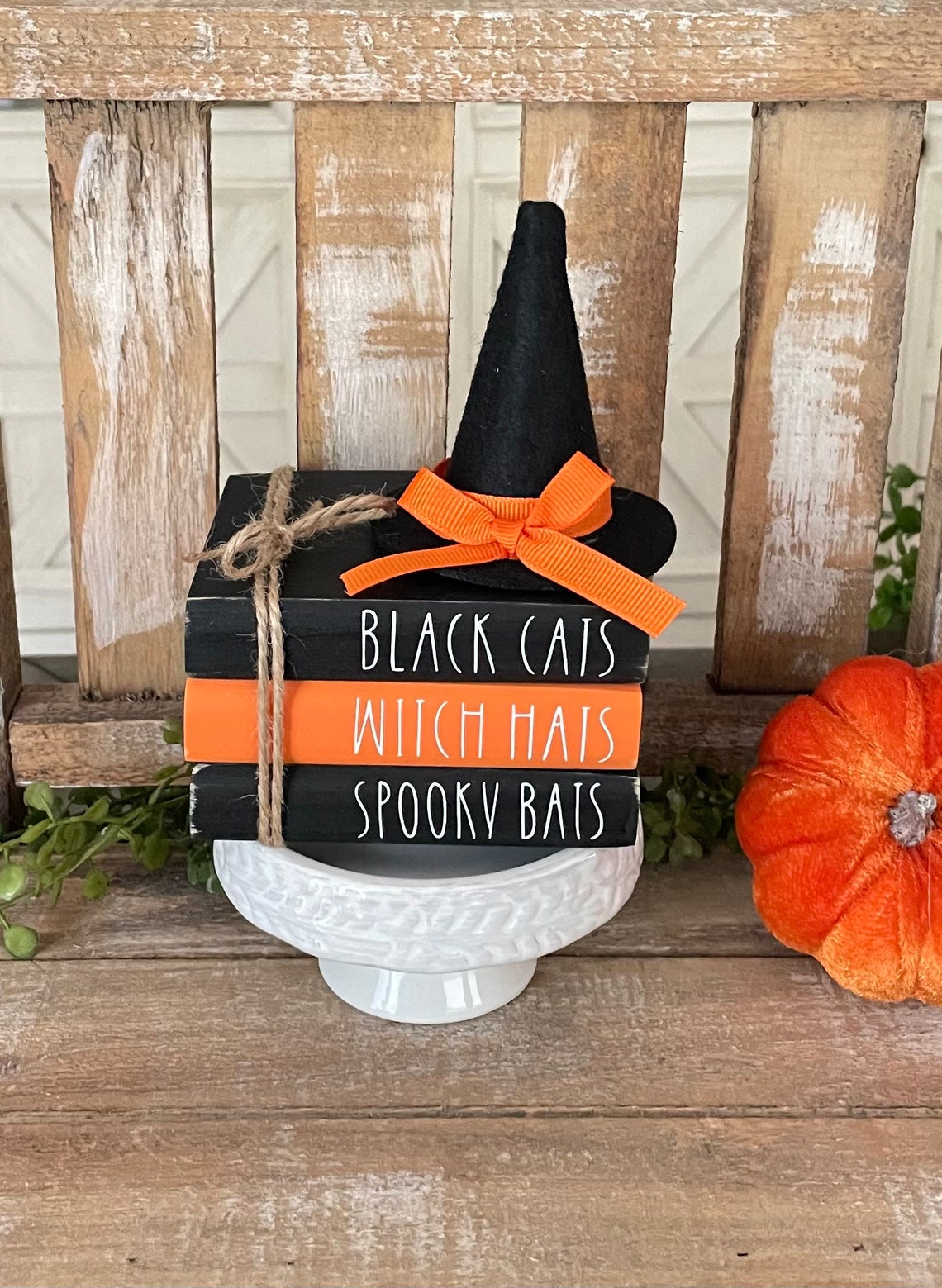 Farmhouse Mini Wood Books Halloween Wood Book Stack - Etsy