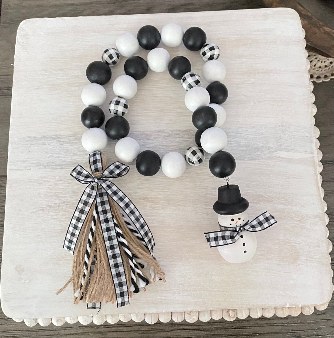 Snowman Garland, Snowman Decor, Farmhouse Christmas Wood Bead Garland ...
