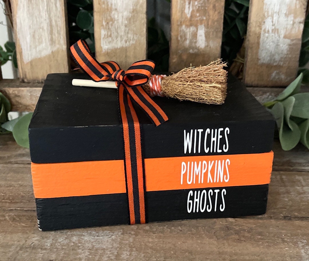 Halloween Book Stack, Mini Book Stack, Wood Book Stack, Halloween Decor ...