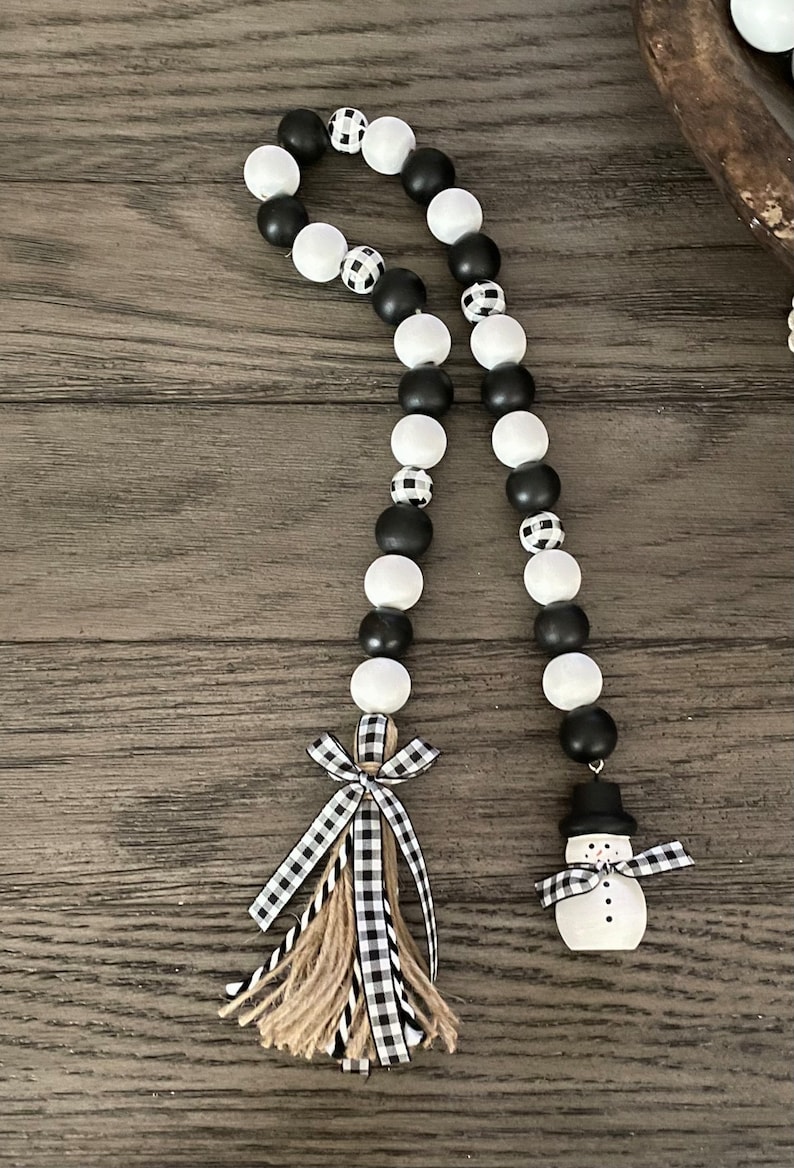 Snowman Garland, Snowman Decor, Farmhouse Christmas Wood Bead Garland ...