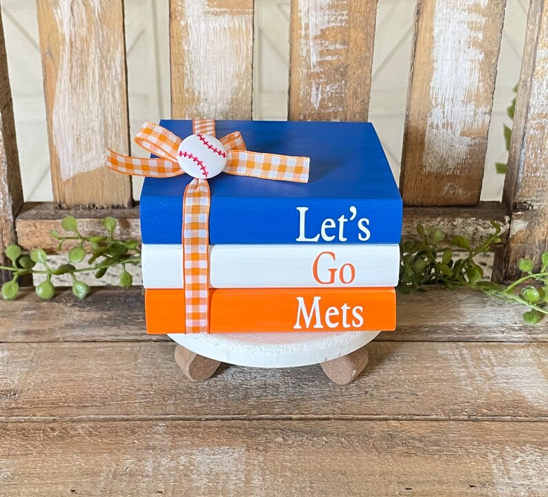 Farmhouse Mini Wood Book Stack New York Mets Wood Books - Etsy