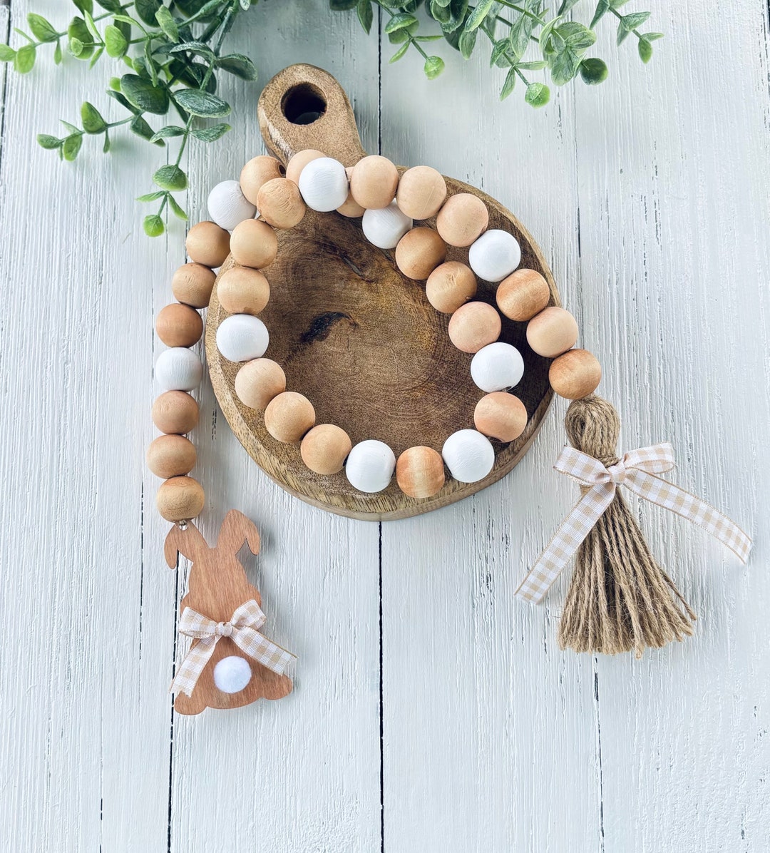 Farmhouse Wood Bead Garland Neutral Easter Garland Wooden Beads Spring ...