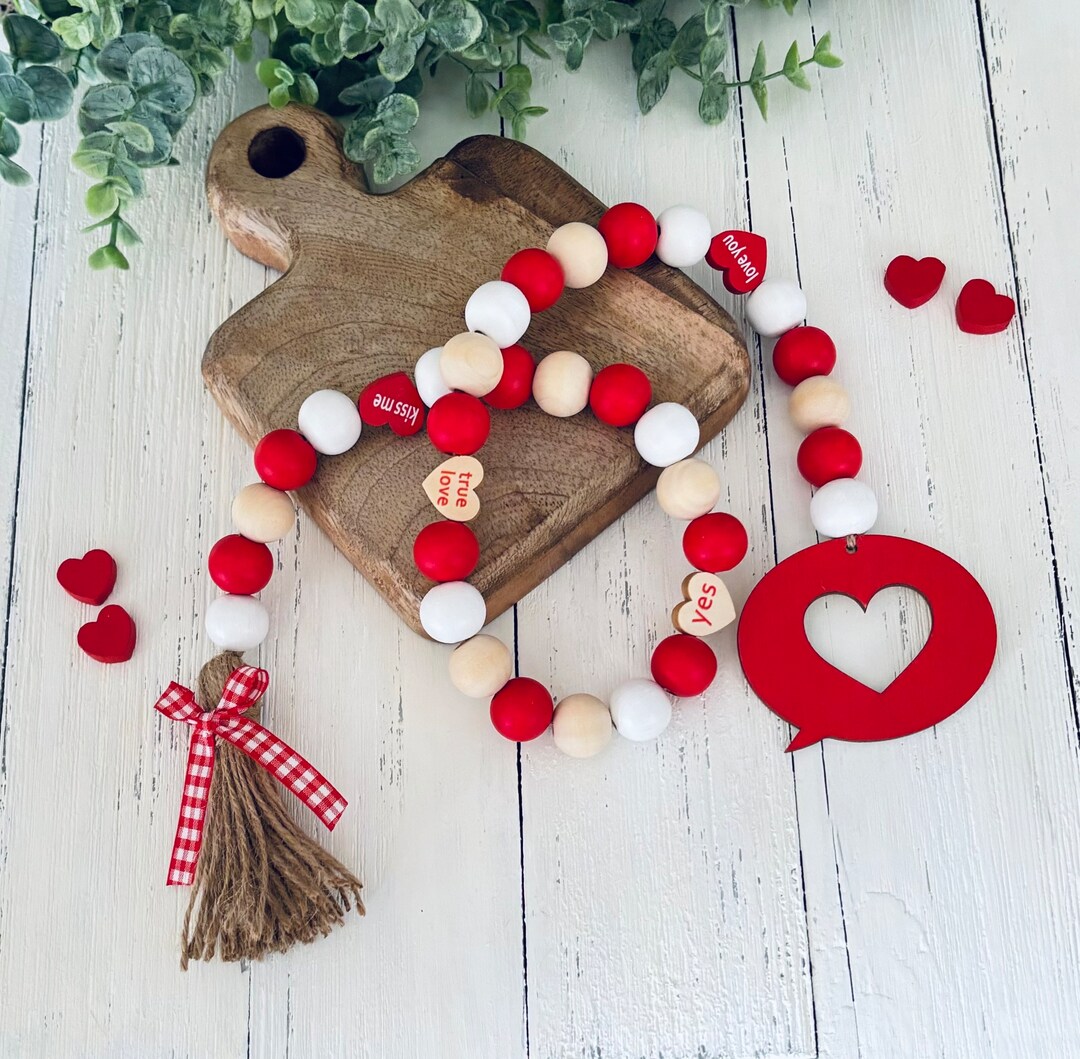 Farmhouse Valentine’s Day Garland Valentines Wood Bead Garland ...