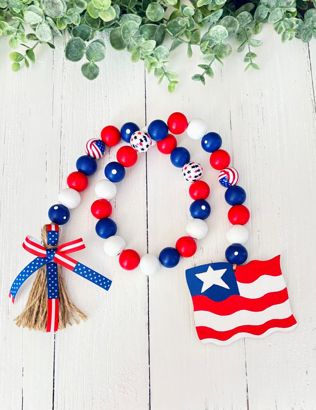 Patriotic Wood Bead Garland, Patriotic Coffee Bar Decor, Patriotic ...