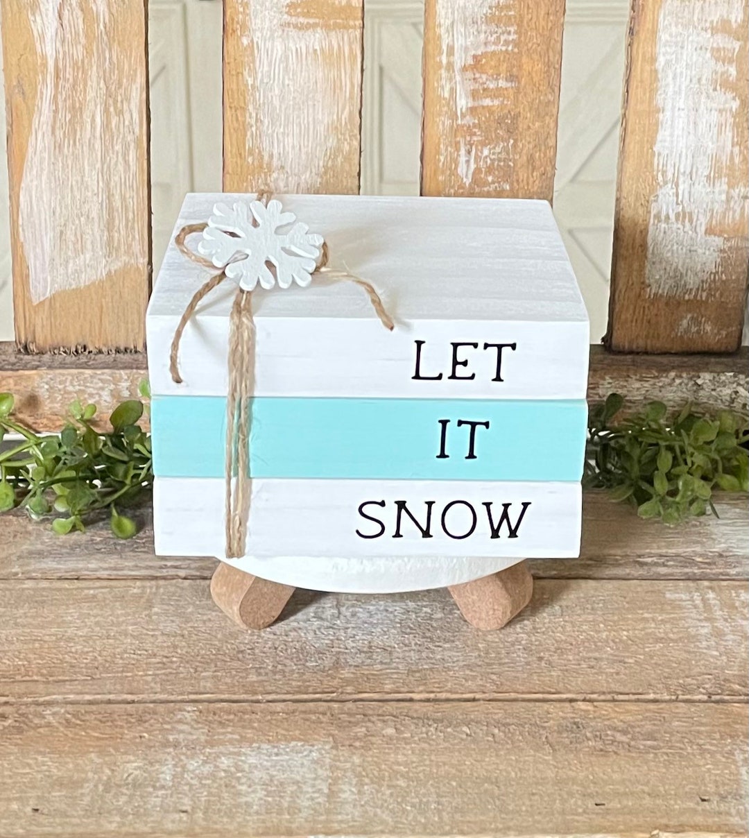 Let It Snow Book Stack, Mini Wood Books, Book Stack, Christmas Books ...