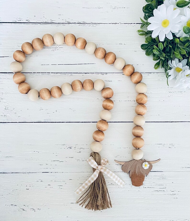 Farmhouse Wood Bead Garland Highland Cow Garland Highland - Etsy