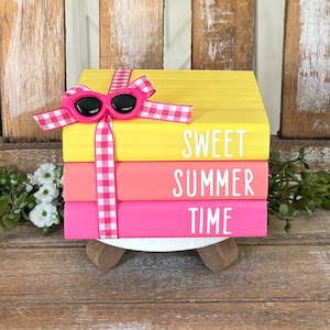 Farmhouse Mini Wood Book Stack Summer Mini Wood Books Summer Tiered ...