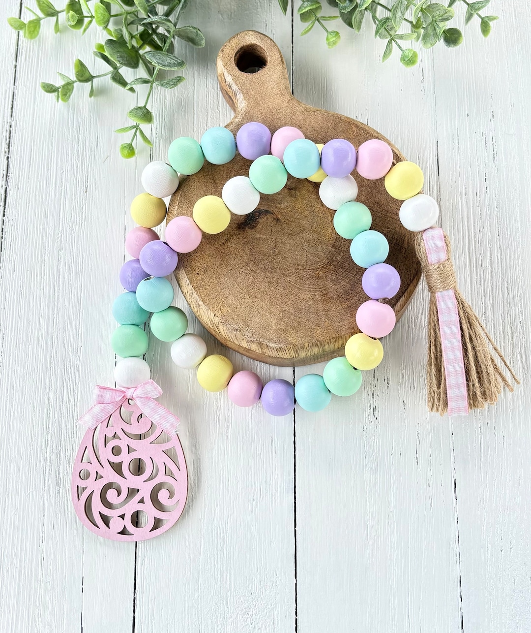 Farmhouse Spring Garland Spring Wood Bead Garland Spring Decor Easter ...