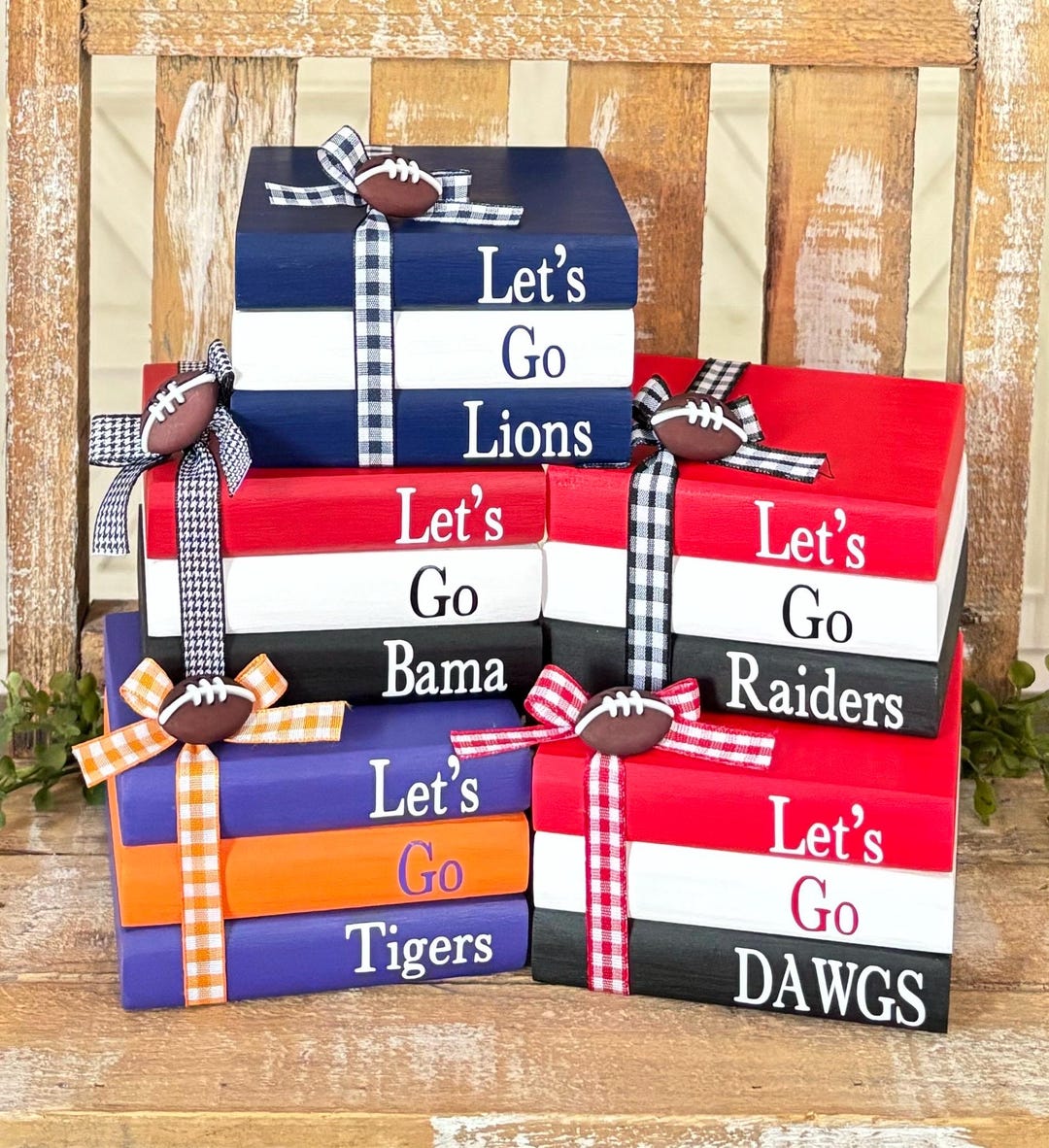 Mini Wood Book Stack Football Wood Books Student Decor Back to School ...