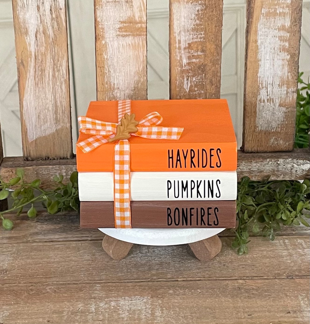 Fall Wood Book Stack, Fall Decor, Farmhouse Decor, Wooden Books ...