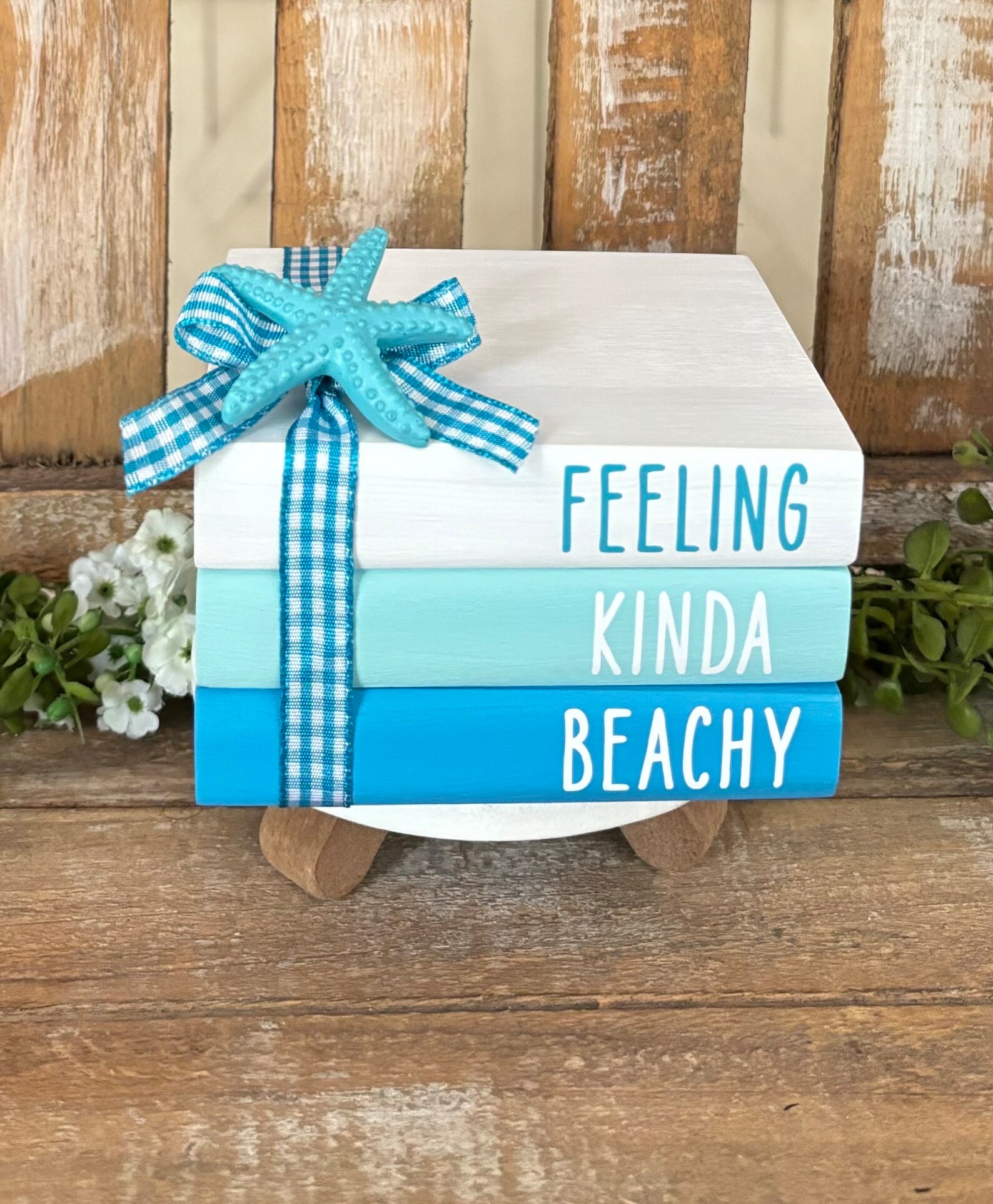 Farmhouse Beach Wood Book Stack, Beach Decor, Mini Wood Books ...