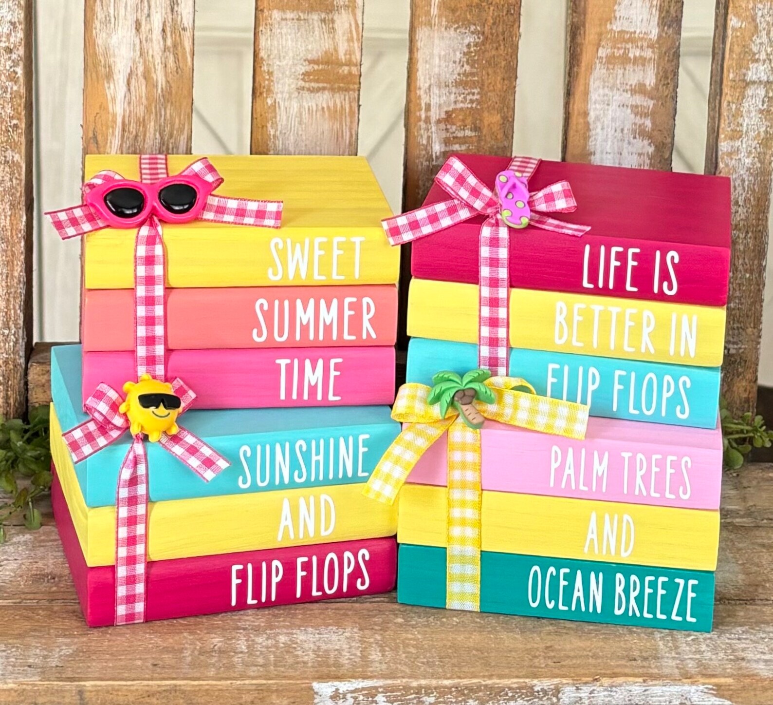 Farmhouse Mini Wood Book Stack Summer Mini Wood Books Summer Tiered ...